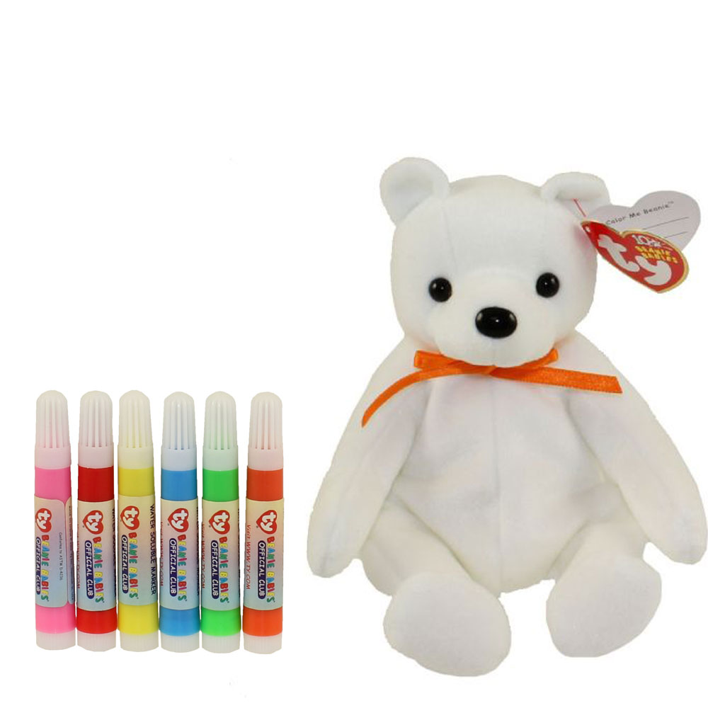 TY Beanie Baby - COLOR ME SMALL BEAR w/ markers (Orange Ribbon) (7.5 ...