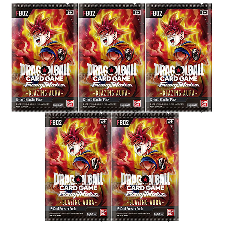 Bandai Dragon Ball Super Trading Cards - Fusion World Blazing Aura FB02 - PACKS [5 Pack Lot ...