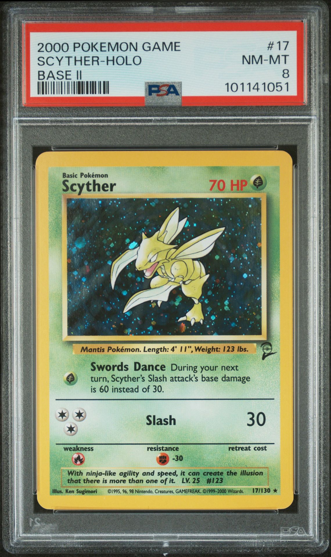 PSA 8 - Pokemon Card - Base 2 Set 17/130 - SCYTHER (holo-foil) - NM-MT ...