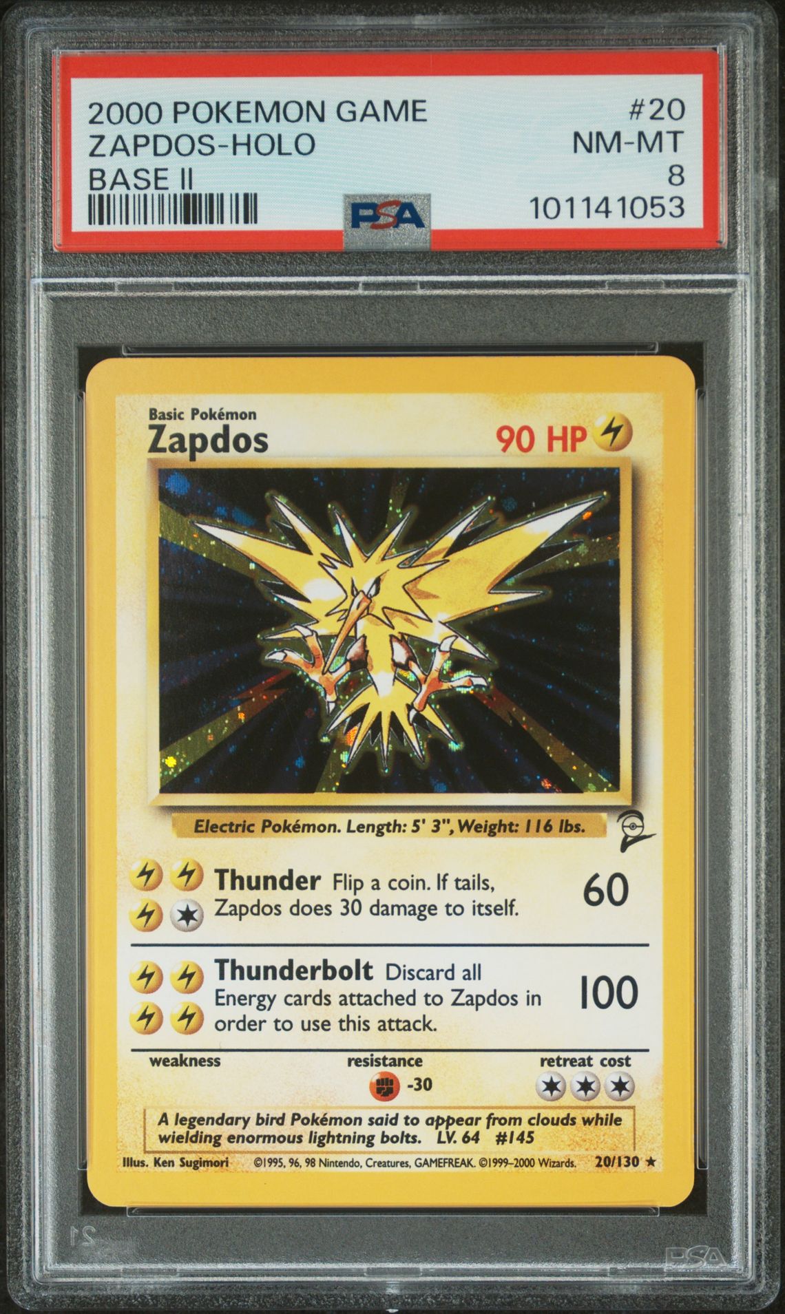 PSA 8 - Pokemon Card - Base 2 Set 20/130 - ZAPDOS (holo-foil) - NM-MT ...