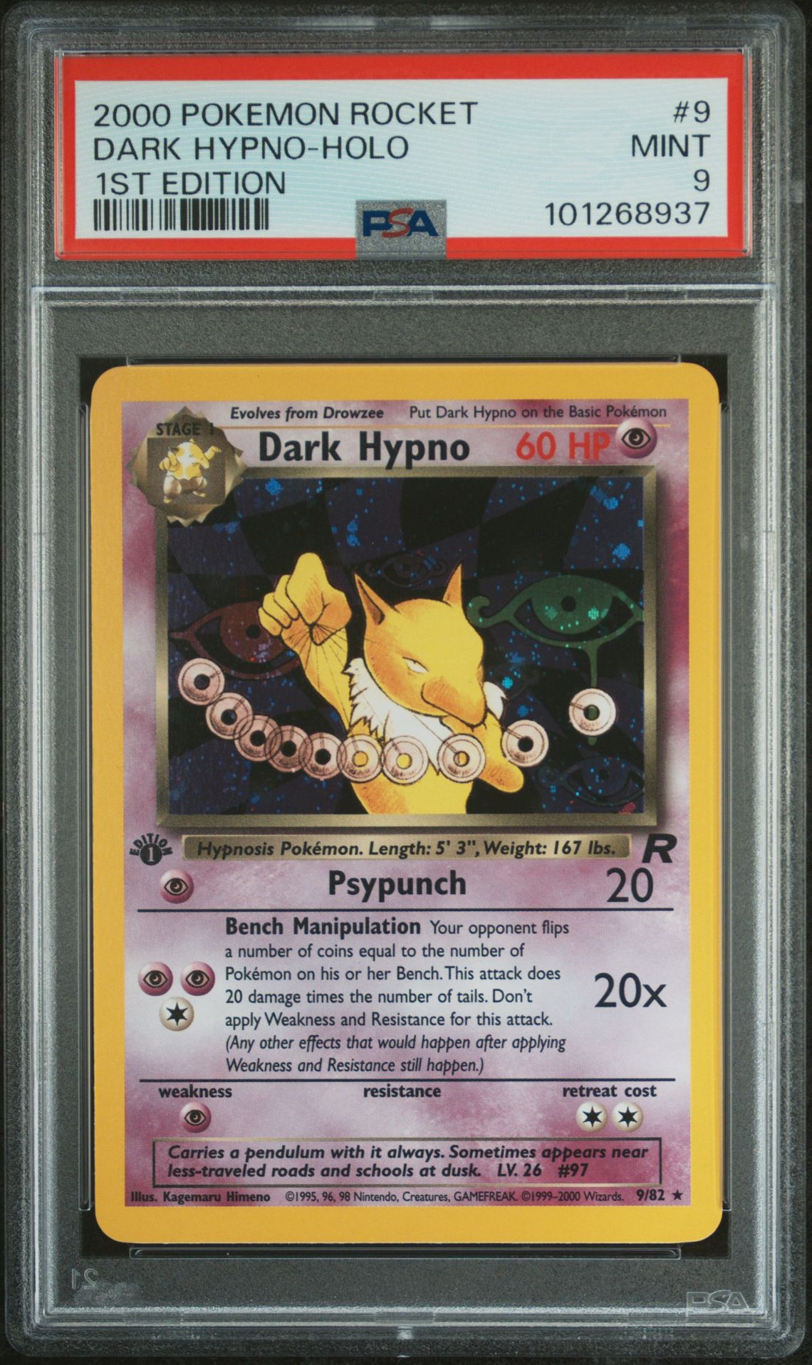 PSA 9 - Pokemon Card - Team Rocket 9/82 - DARK HYPNO (holo-foil) *1st Edition* - MINT ...
