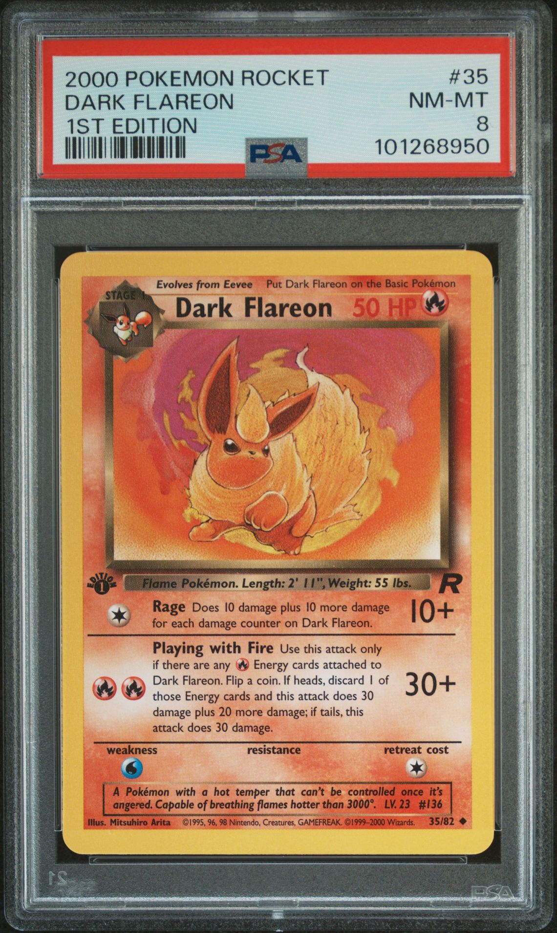 PSA 8 - Pokemon Card - Team Rocket 35/82 - DARK FLAREON (uncommon) *1st Edition* - NM-MT ...