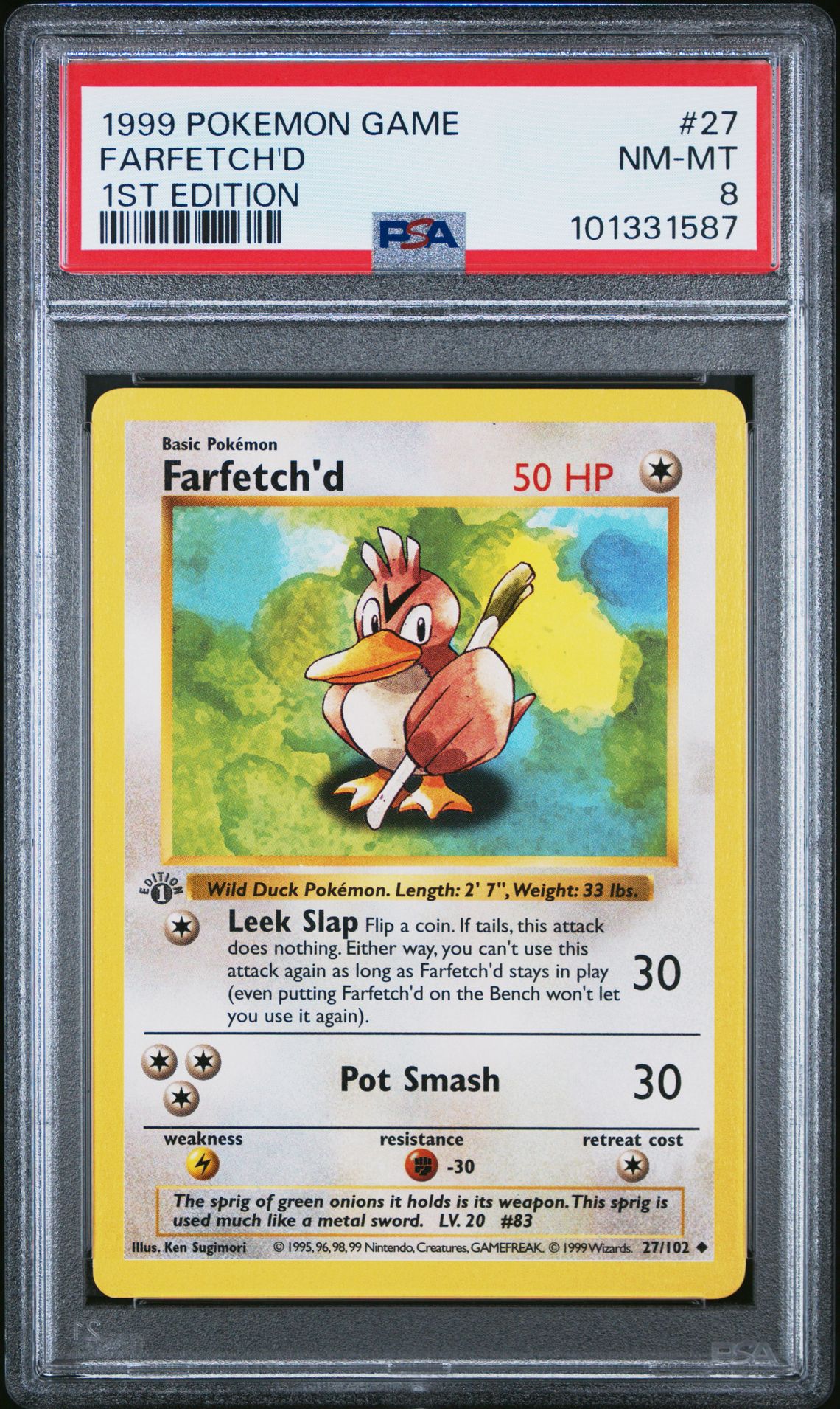 PSA 8 - Pokemon Card - Base 27/102 - FARFETCH'D (uncommon) *1st Edition ...