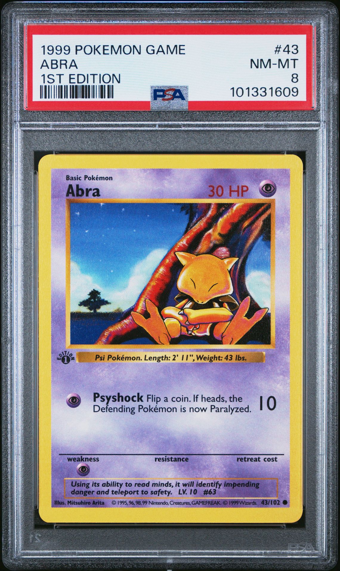 PSA 8 - Pokemon Card - Base 43/102 - ABRA (common) *1st Edition* - NM ...
