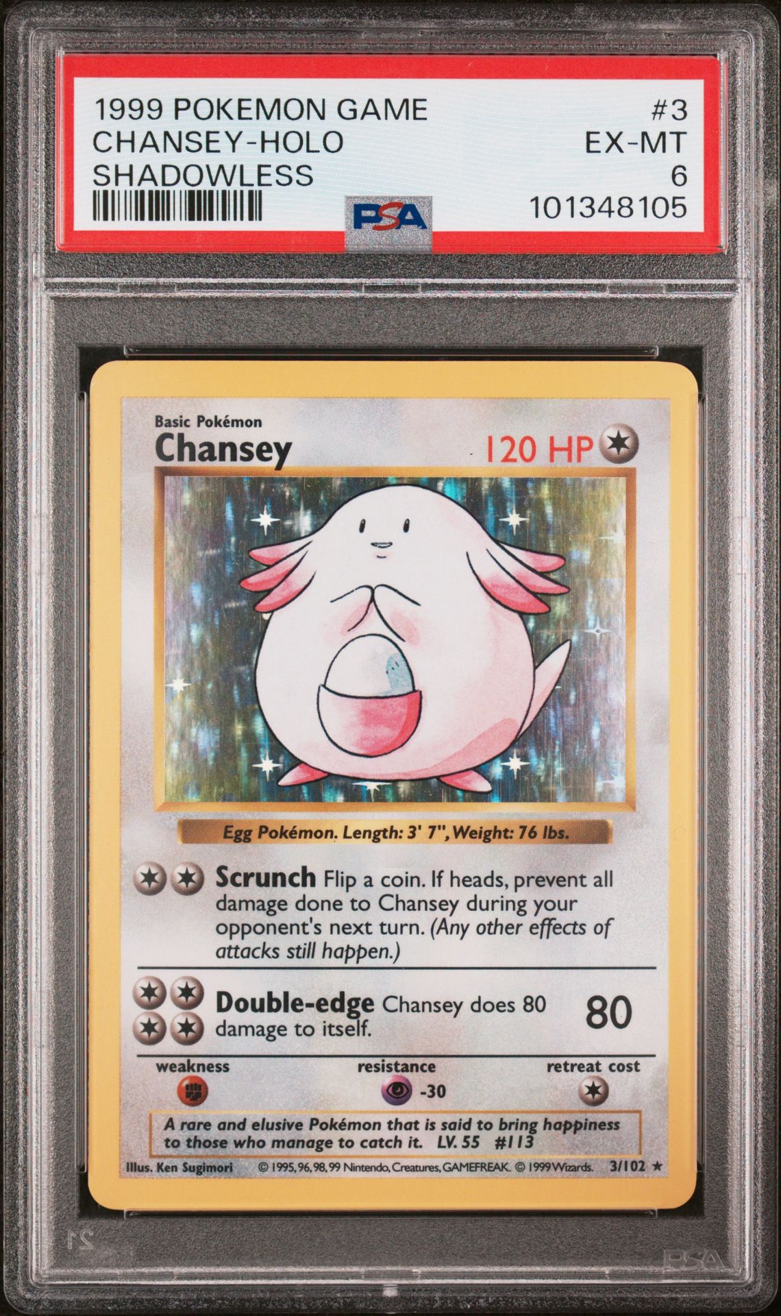 PSA 6 - Pokemon Card - Base 3/102 - CHANSEY (holo-foil) *Shadowless ...