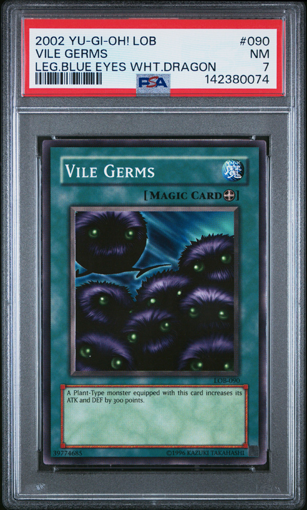 PSA 7 - Yu-Gi-Oh Card - LOB-090 - VILE GERMS (common) - NM: BBToyStore ...