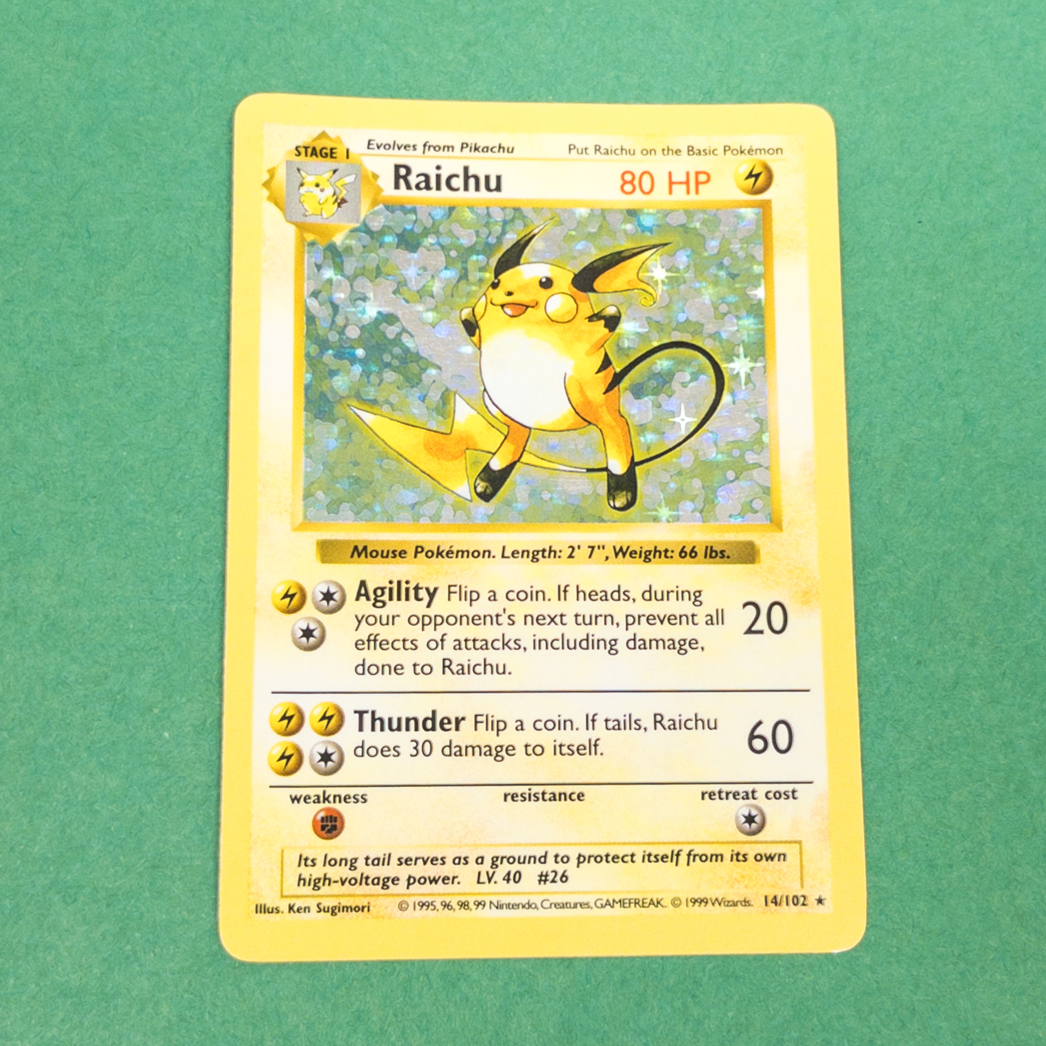 Pokemon Card - Base 14/102 - RAICHU (holo-foil) *Shadowless* *NM ...