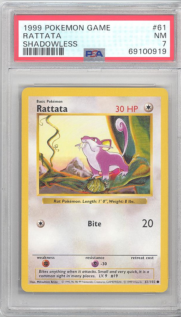 PSA 7 - Pokemon Card - Base 61/102 - RATTATA (common) *Shadowless* - NM ...