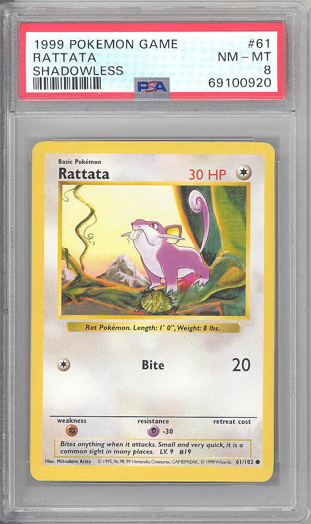 PSA 8 - Pokemon Card - Base 61/102 - RATTATA (common) *Shadowless* - NM ...