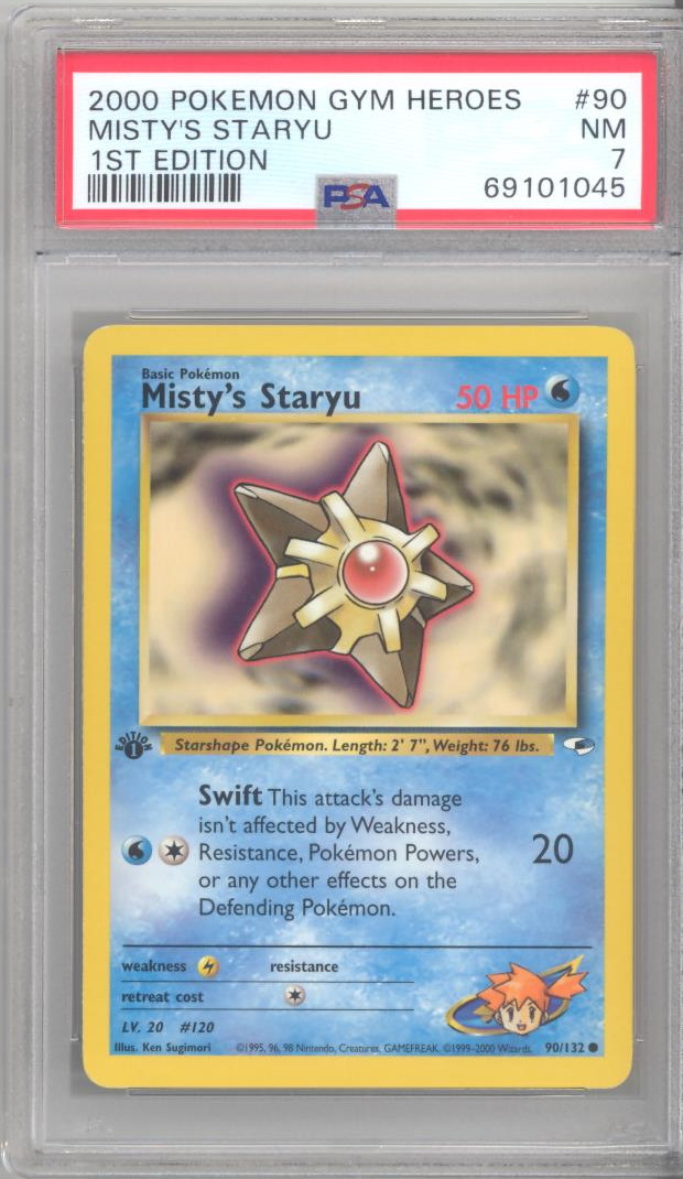 PSA 7 - Pokemon Card - Gym Heroes 90/132 - MISTY'S STARYU (common) *1st ...