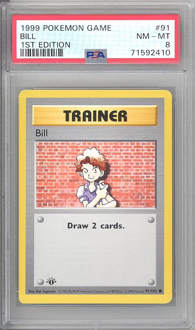 PSA 8 - Pokemon Card - Base 91/102 - BILL (common) *1st Edition* - NM ...
