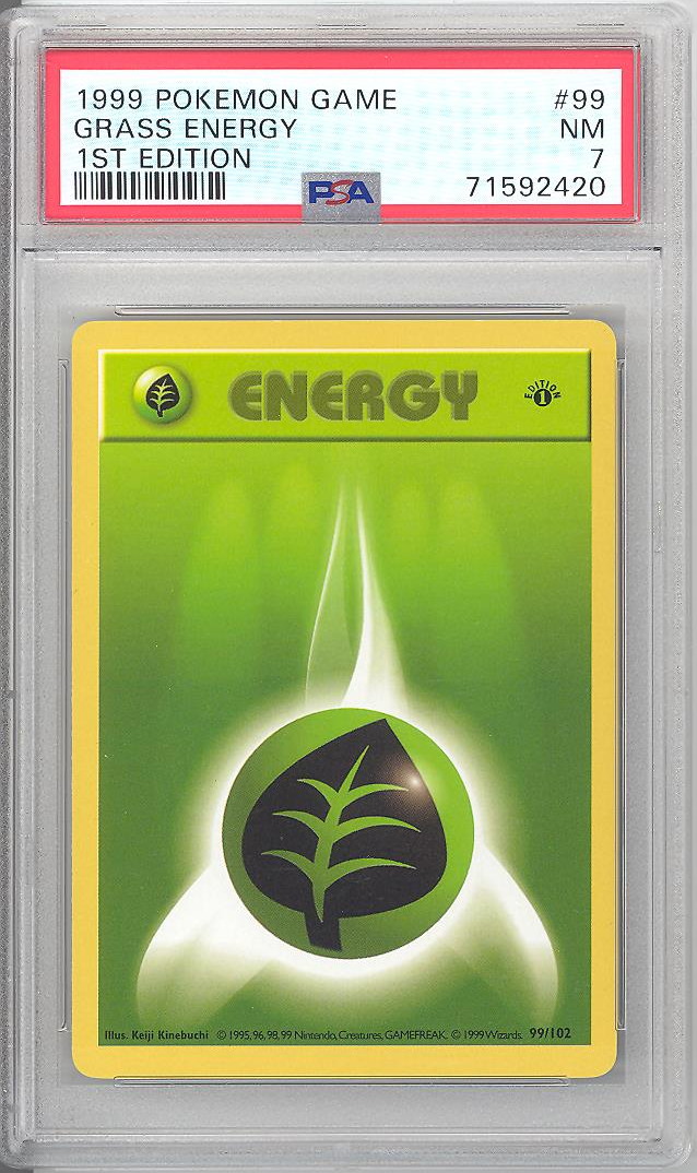 PSA 7 - Pokemon Card - Base 99/102 - GRASS ENERGY (common) *1st Edition ...