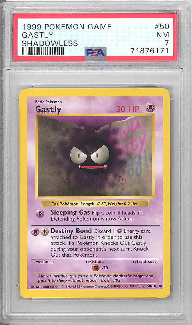 PSA 7 - Pokemon Card - Base 50/102 - GASTLY (common) *Shadowless* - NM: BBToyStore.com - Toys ...