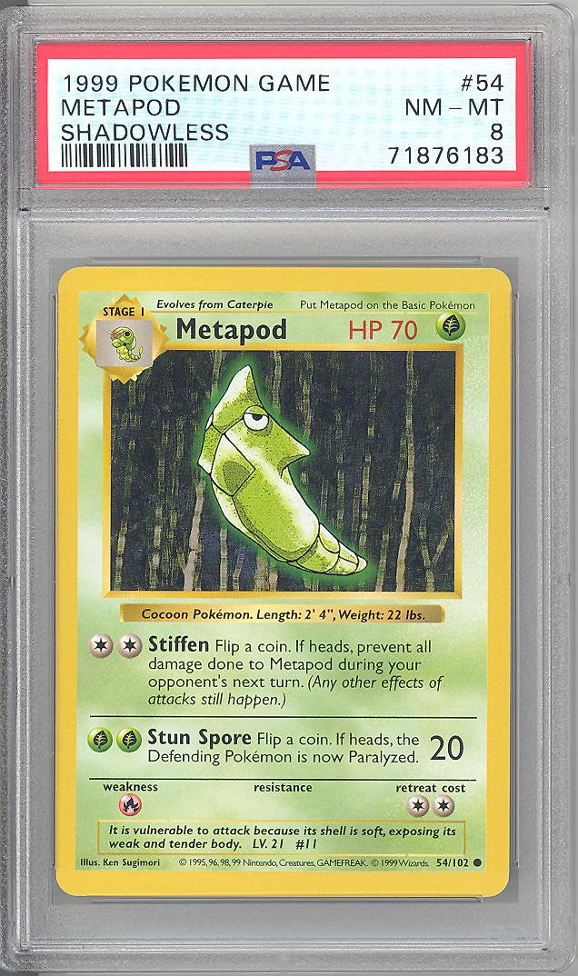 PSA 8 - Pokemon Card - Base 54/102 - METAPOD (common) *Shadowless* - NM ...