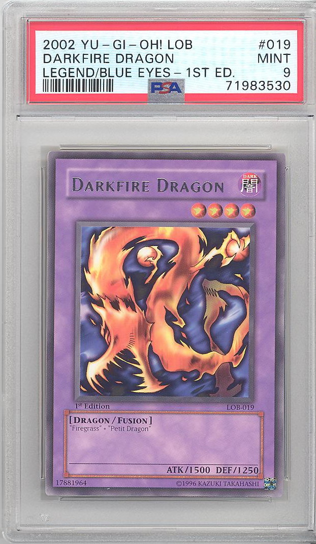 PSA 9 - Yu-Gi-Oh Card - LOB-019 - DARKFIRE DRAGON (rare) *1st Edition* - MINT: BBToyStore.com ...