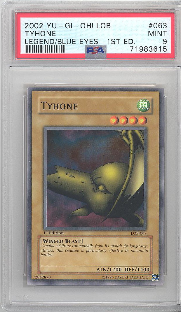 PSA 9 - Yu-Gi-Oh Card - LOB-063 - TYHONE (common) *1st Edition* - MINT ...