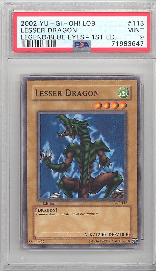 PSA 9 - Yu-Gi-Oh Card - LOB-113 - LESSER DRAGON (common) *1st Edition ...