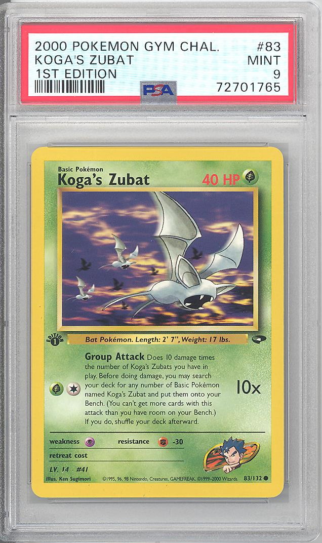 PSA 9 - Pokemon Card - Gym Challenge 83/132 - KOGA'S ZUBAT (common) *1st Edition* - MINT ...