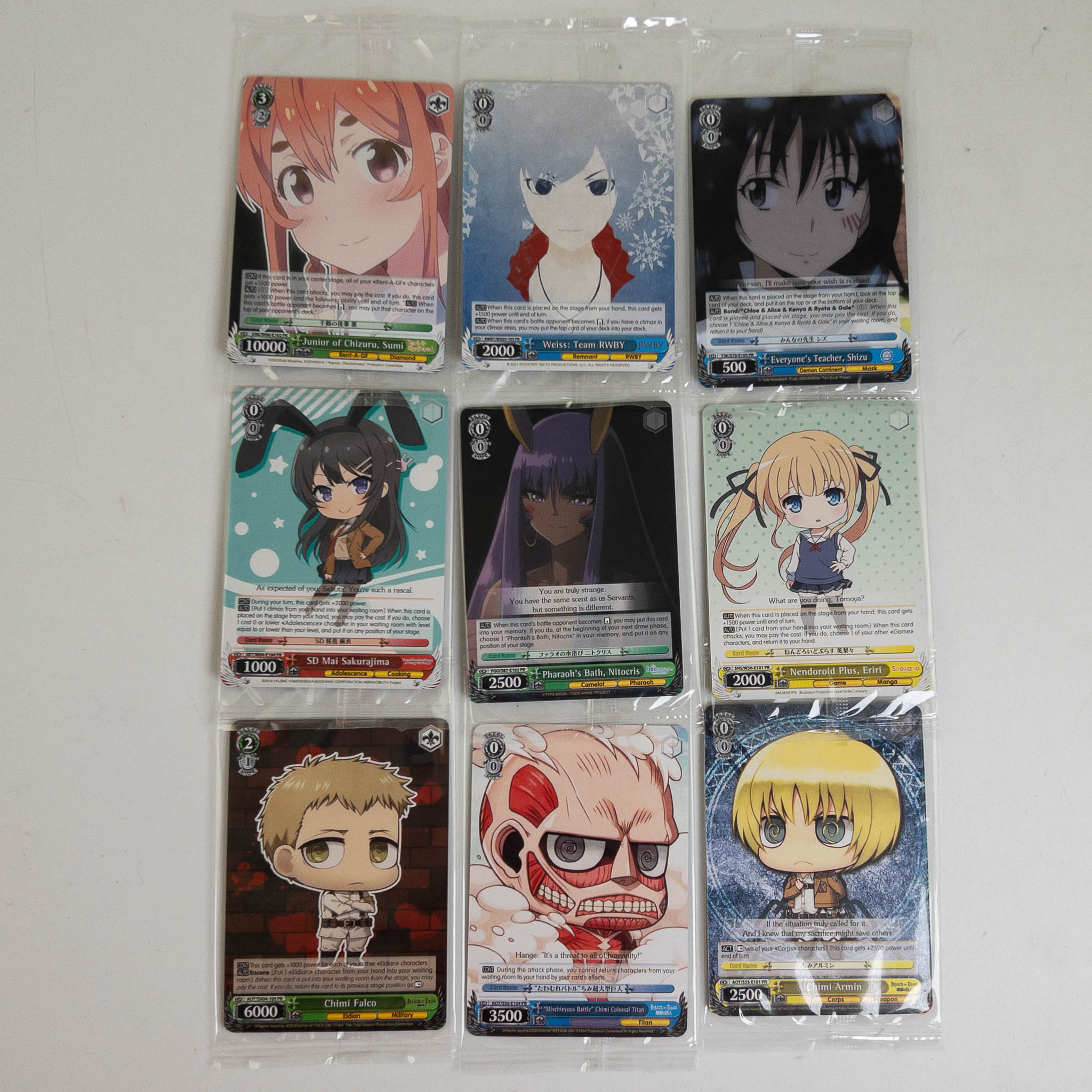 Weiss Schwarz Trading Cards - Lot of 11 Box Topper Promo Cards ...