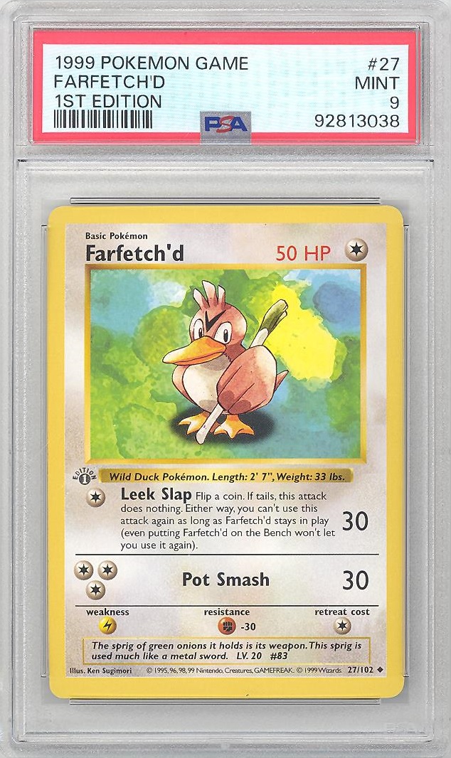 PSA 9 - Pokemon Card - Base 27/102 - FARFETCH'D (uncommon) *1st Edition ...
