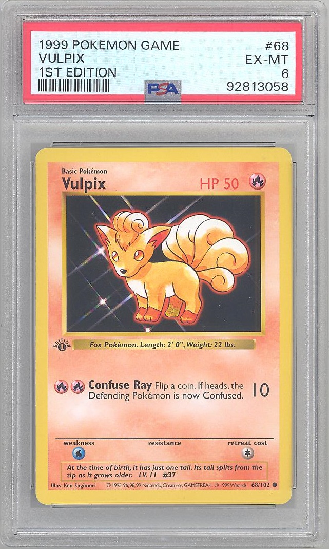 PSA 6 - Pokemon Card - Base 68/102 - VULPIX (common) *1st Edition* - EX ...