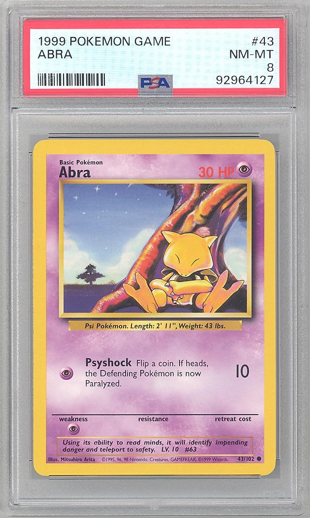 PSA 8 - Pokemon Card - Base 43/102 - ABRA (common) - NM-MT: BBToyStore ...