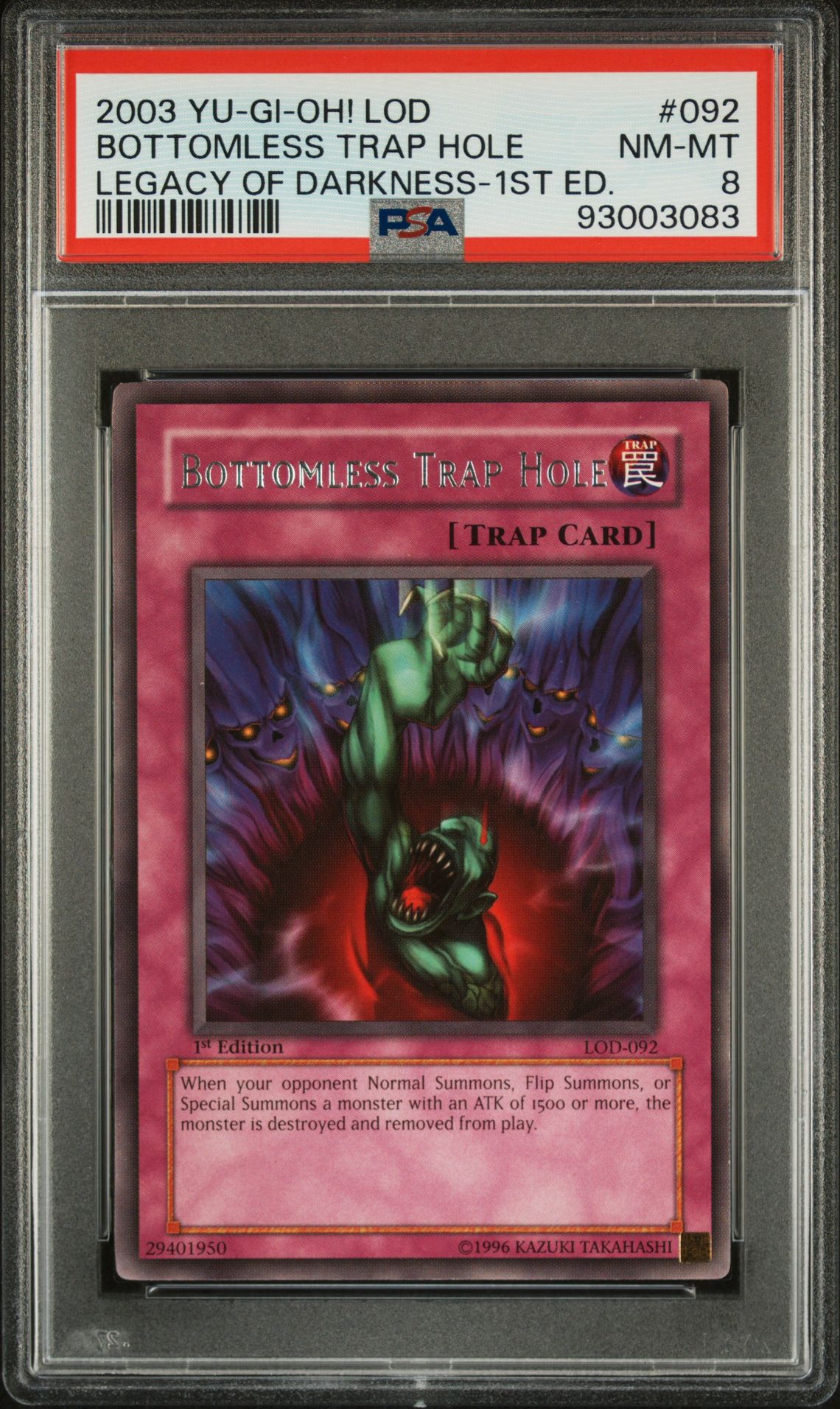 PSA 8 - Yu-Gi-Oh Card - LOD-092 - BOTTOMLESS TRAP HOLE (rare) *1st Edition* - NM-MT: BBToyStore ...