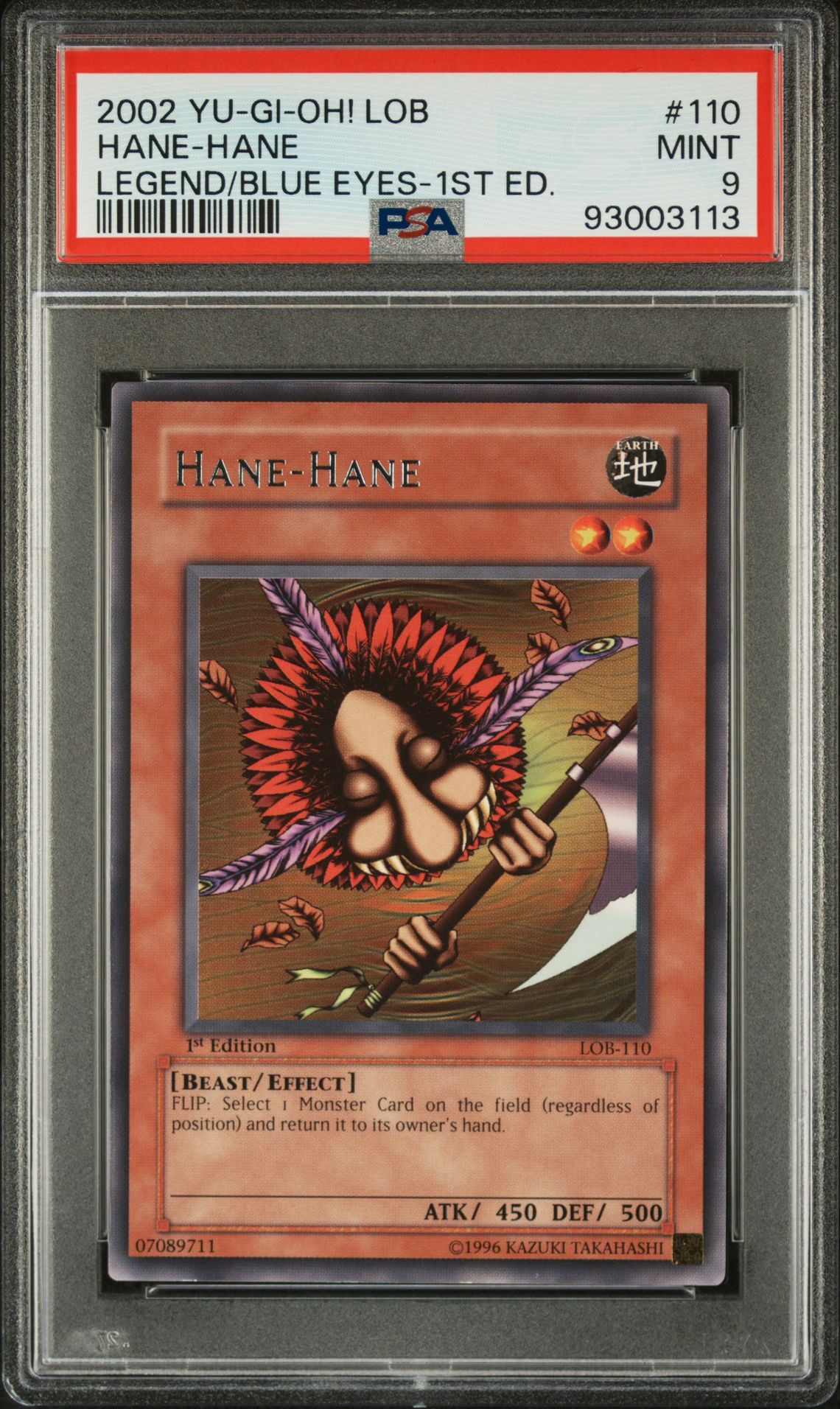 PSA 9 - Yu-Gi-Oh Card - LOB-110 - HANE-HANE (rare) *1st Edition* - MINT ...