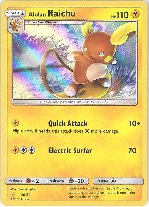 Pokemon Card Trainer Kit Promo #30/30 - ALOLAN RAICHU (holo-foil ...