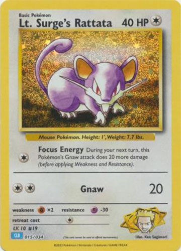 Pokemon Card - Classic Collection [CLB] 015/034 - LT. SURGE'S RATTATA ...
