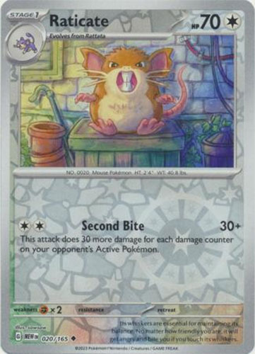 Pokemon Card - Scarlet & Violet 151 - 020/165 RATICATE (REVERSE holo ...