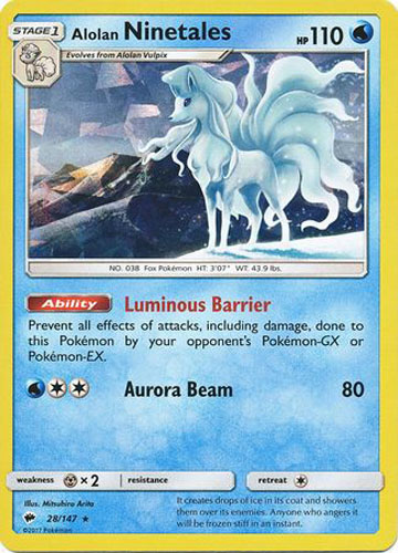 Pokemon Cards - Sun & Moon Burning Shadows 28/147 - ALOLAN NINETALES (SHATTERED holo-foil ...