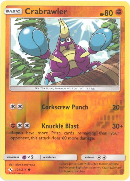 Pokemon Card - S&M: Unbroken Bonds 104/214 - CRABRAWLER (reverse holo ...