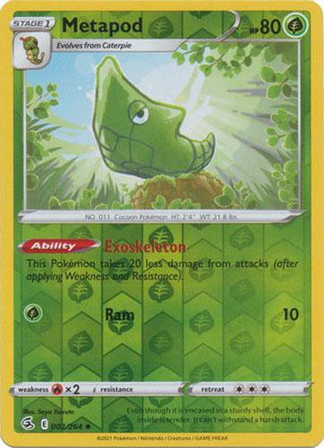 Pokemon Card - S&S: Fusion Strike 002/264 - METAPOD (reverse holo): BBToyStore.com - Toys, Plush ...