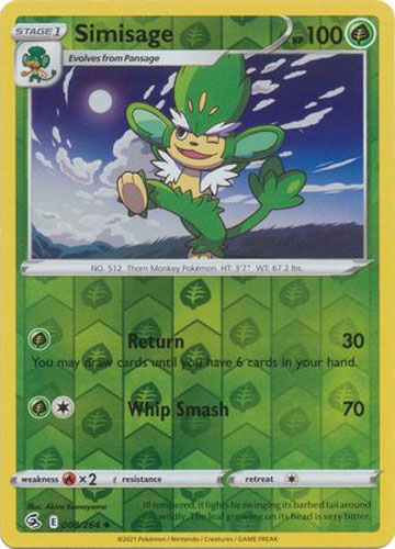 Pokemon Card - S&S: Fusion Strike 008/264 - SIMISAGE (reverse holo ...