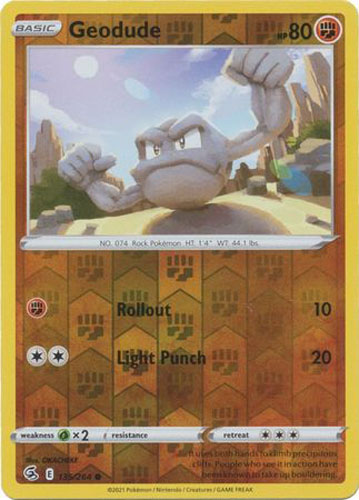 Pokemon Card - S&S: Fusion Strike 135/264 - GEODUDE (reverse holo): BBToyStore.com - Toys, Plush ...