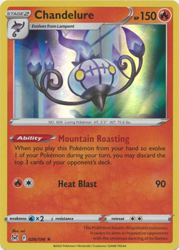Pokemon Card - S&S: Lost Origin 026/196 - CHANDELURE (holo-foil ...