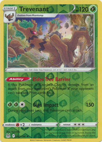 Pokemon Card - S&S: Lost Origin 017/196 - TREVENANT (reverse holo ...