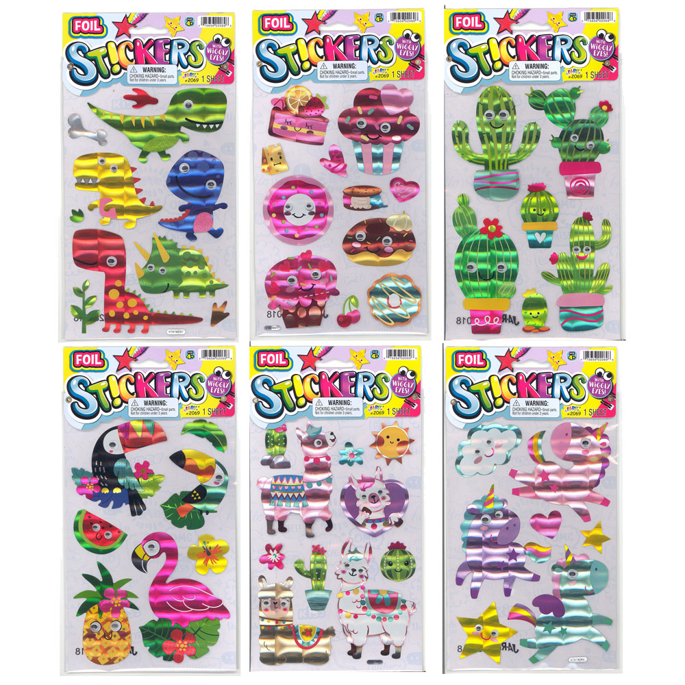 JA-RU Inc. Toys - Foil Stickers w/ Wiggly Eyes - SET OF 6 (Cactus ...