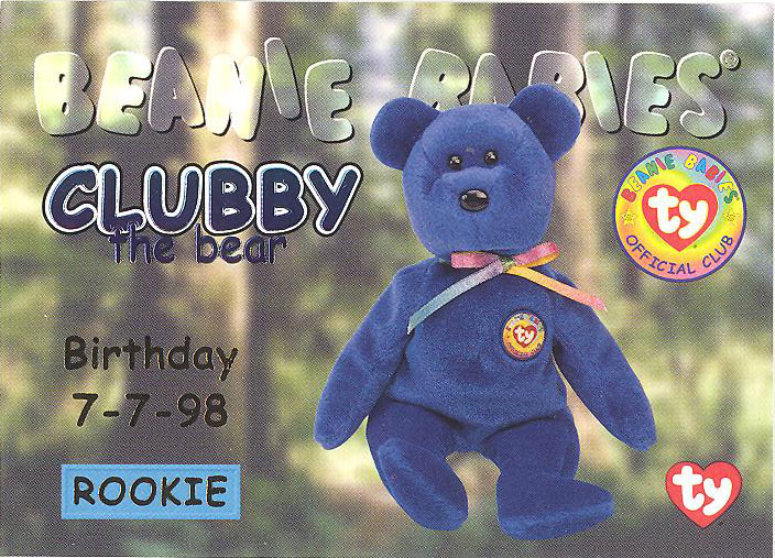 TY Beanie Babies BBOC Card - Series 1 Birthday (BLUE) - CLUBBY the Bear ...