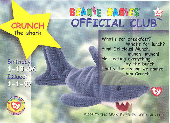TY Beanie Babies BBOC Card - Series 1 Birthday (BLUE) - CRUNCH the ...