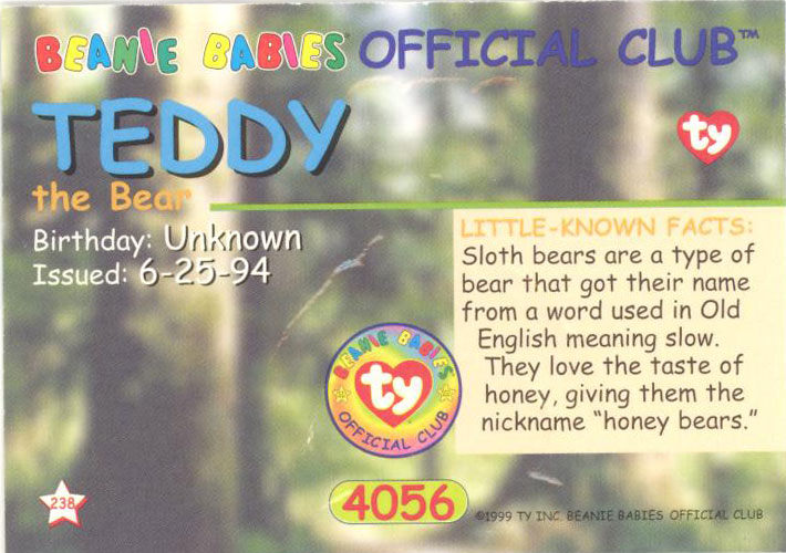 TY Beanie Babies BBOC Card - Series 2 Common - TEDDY MAGENTA OLD FACE ...