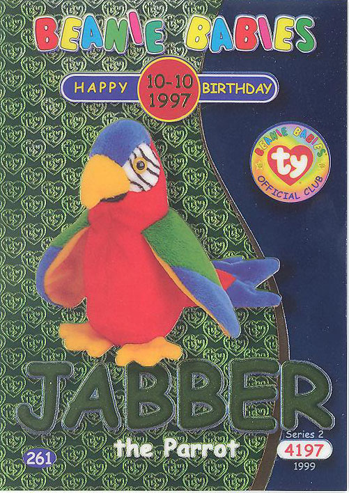 TY Beanie Babies BBOC Card - Series 2 Birthday (GREEN) - JABBER the ...