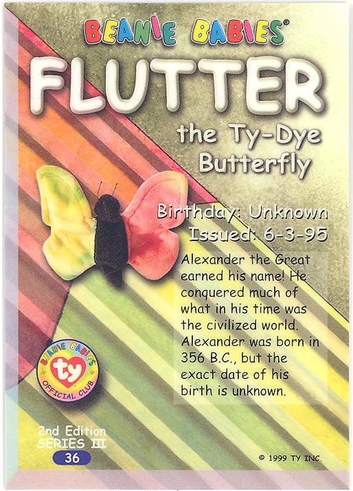 TY Beanie Babies BBOC Card - Series 3 Birthday (SILVER) - FLUTTER the ...