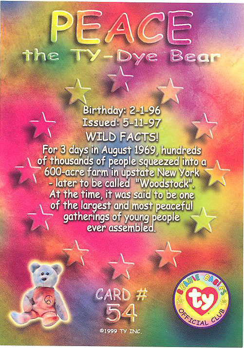 TY Beanie Babies BBOC Card - Series 3 Wild (SILVER) - PEACE the Ty-Dye ...