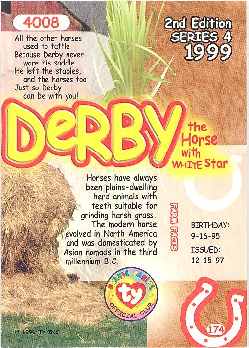 TY Beanie Babies BBOC Card - Series 4 Common - DERBY the Horse ...
