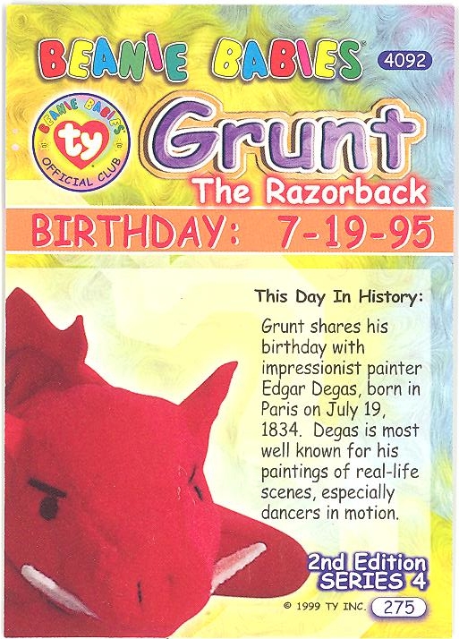 TY Beanie Babies BBOC Card - Series 4 Birthday (PURPLE) - GRUNT the ...