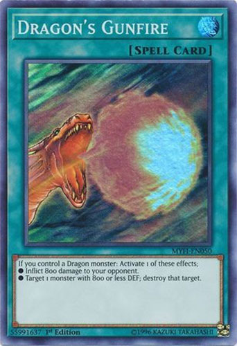 Yu-Gi-Oh Card - MYFI-EN050 - DRAGON'S GUNFIRE (super rare holo ...
