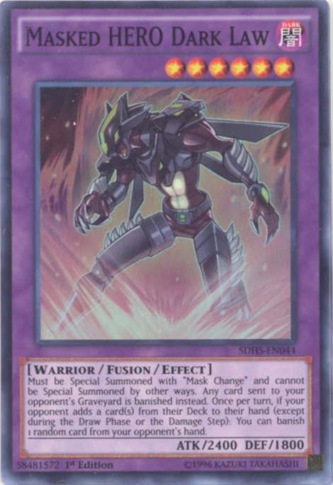 Yu-Gi-Oh Card - SDHS-EN044 - MASKED HERO DARK LAW (super rare holo): BBToyStore.com - Toys ...