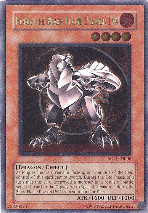 Yu-Gi-Oh Card - SOD-EN006 - HORUS THE BLACK FLAME DRAGON LV4 (ultimate rare holo): BBToyStore ...